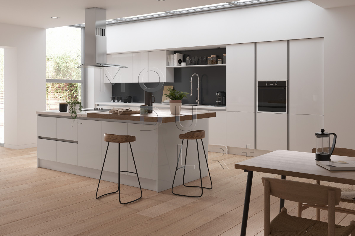 White Handleless Galley Kitchen | Modulr